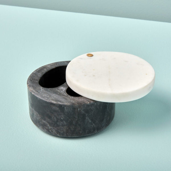 White & Gray Marble Cellar with Pivoting Lid - RFD